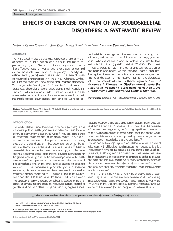 (PDF) Effects of exercise on pain of musculoskeletal disorders: a systematic review