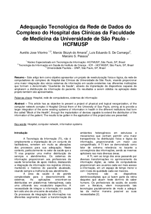(PDF) Adequação Tecnológica da Rede de Dados do Complexo do Hospital ...
