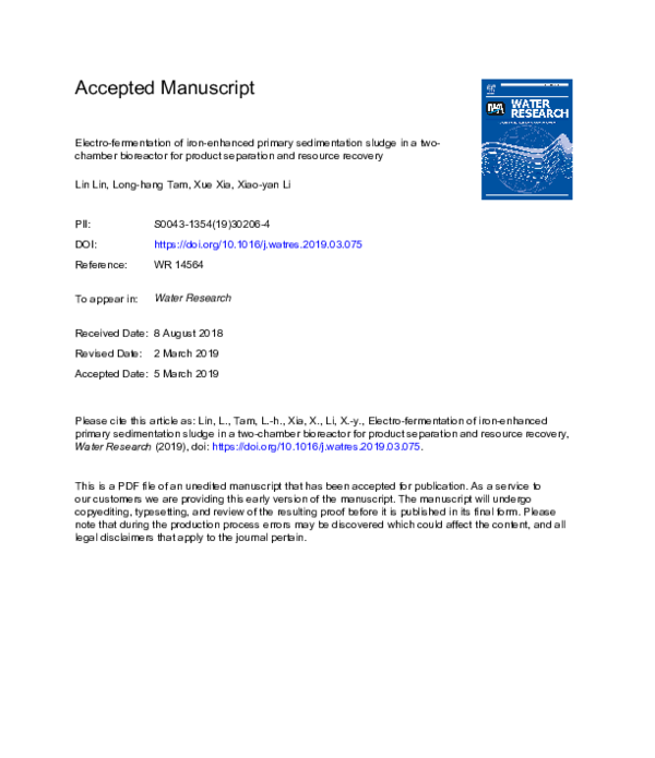(PDF) Electro-fermentation of iron-enhanced primary sedimentation ...