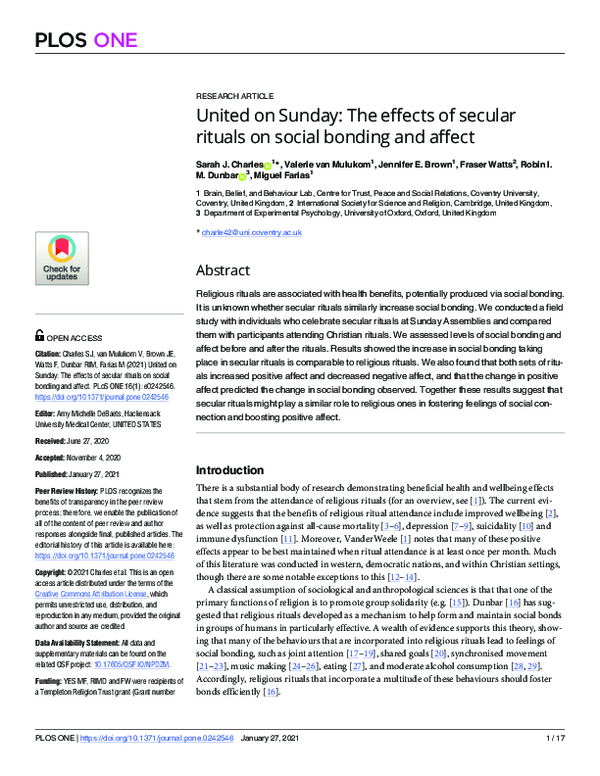 (PDF) United on Sunday: The effects of secular rituals on social ...