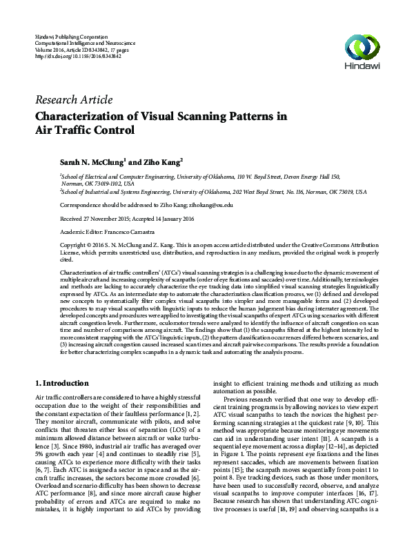 (PDF) Characterization of Visual Scanning Patterns in Air Traffic Control
