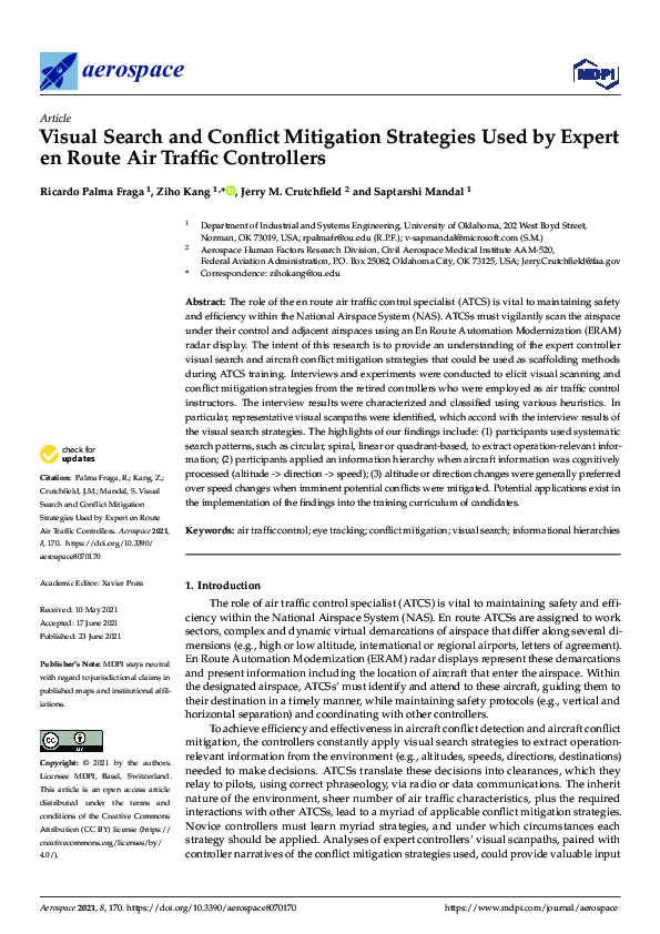 Pdf Visual Search And Conflict Mitigation Strategies Used By Expert En Route Air Traffic