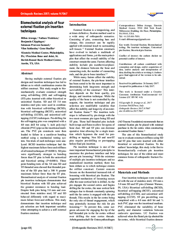 (PDF) Biomechanical analysis of four external fixation pin insertion ...