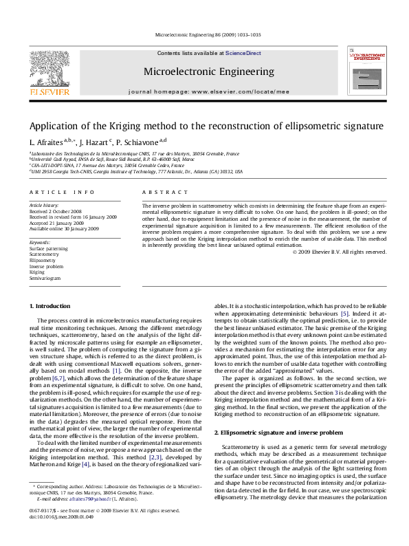 (PDF) Application of the Kriging method to the reconstruction of ellipsometric signature ...