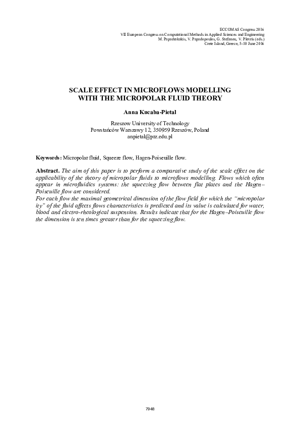 (PDF) Scale Effect in Microflows Modelling with the Micropolar Fluid Theory