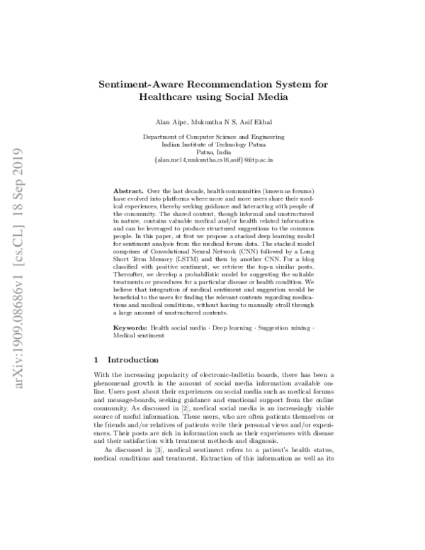 (PDF) Sentiment-Aware Recommendation System for Healthcare Using Social Media