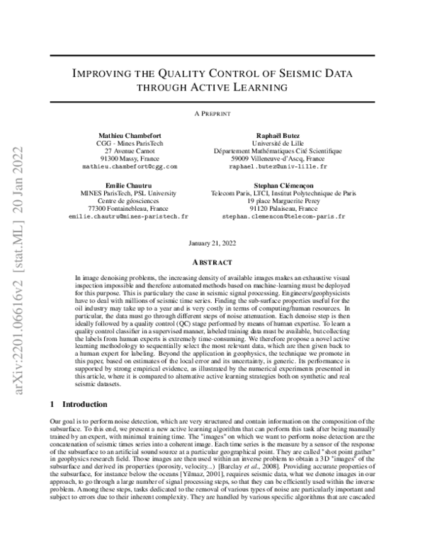 (PDF) Improving the Quality Control of Seismic Data Through Active Learning