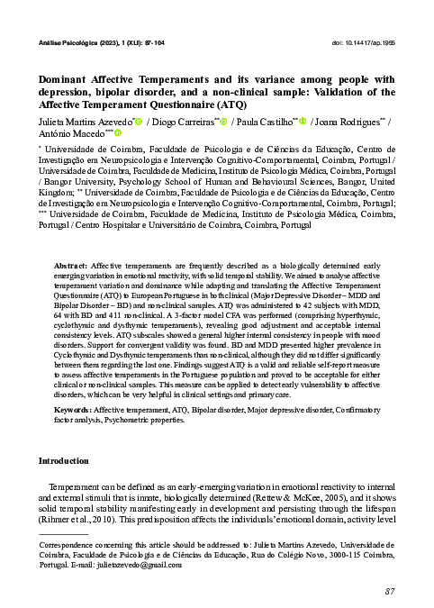 (PDF) Dominant Affective Temperaments and its variance among people ... (PDF) Dominant Affective Temperaments and its variance among people ...