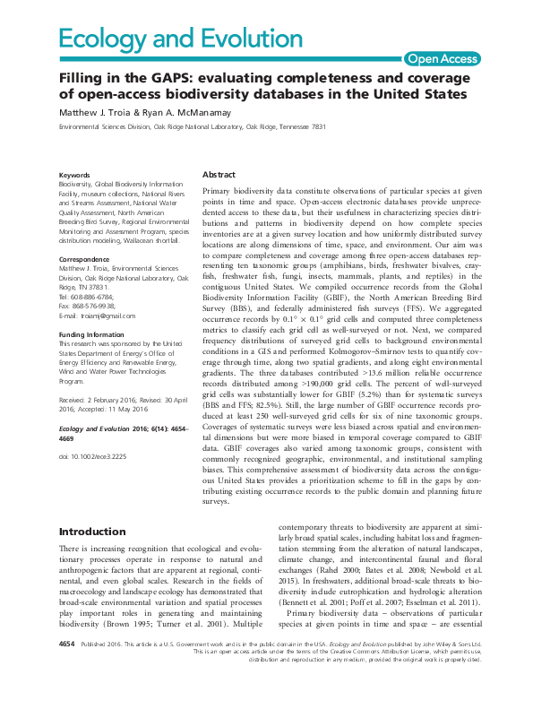 (PDF) Filling in the GAPS : evaluating completeness and coverage of open‐access biodiversity ...
