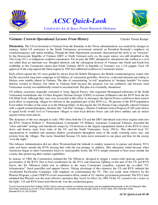 (PDF) Vietnam: Current Operational Lessons From History. ACSC Quick ...