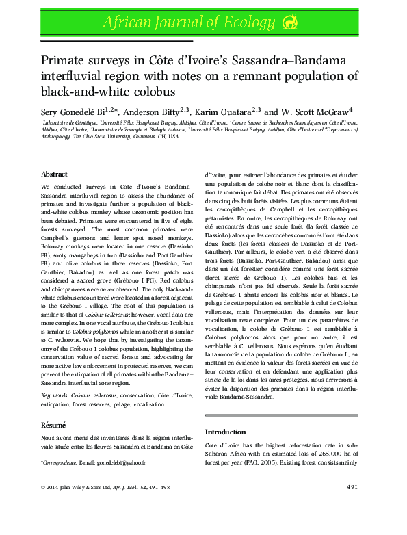(PDF) Primate surveys in Côte d'Ivoire's Sassandra-Bandama interfluvial ...