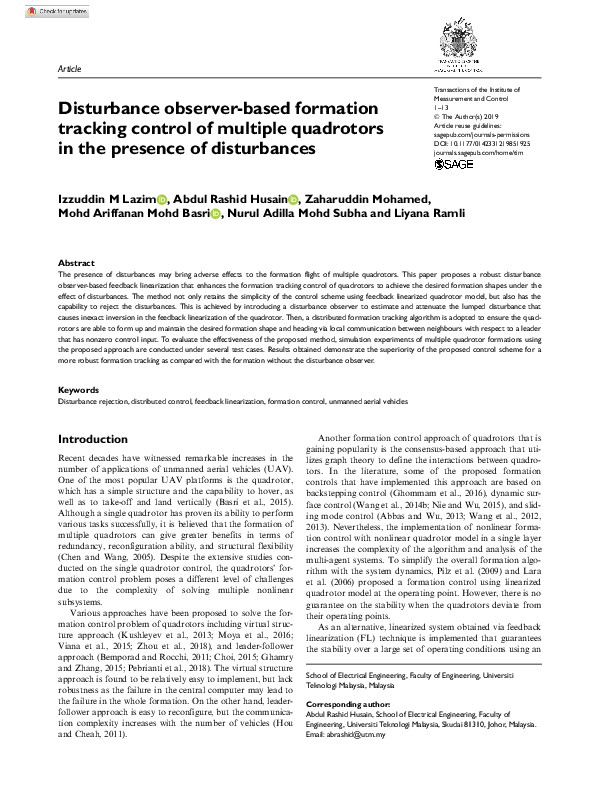(PDF) Disturbance-Rejecting Control for Quadrotor Formations