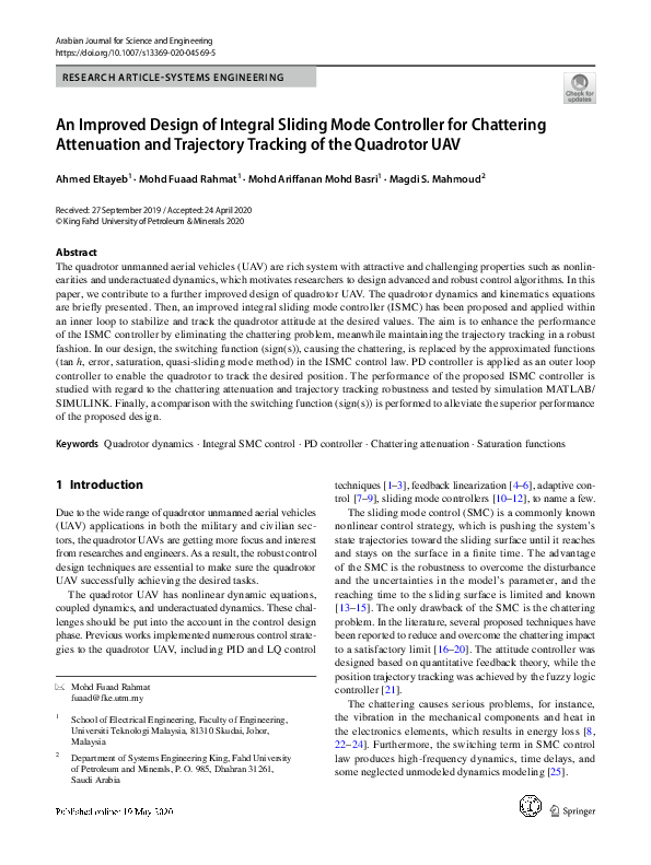 (PDF) An Improved Design of Integral Sliding Mode Controller for Chattering Attenuation and ...