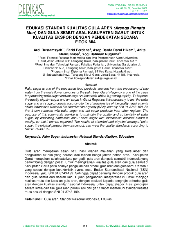 (PDF) EDUKASI STANDAR KUALITAS GULA AREN (Arenga Pinnata Merr) DAN GULA SEMUT ASAL KABUPATEN ...