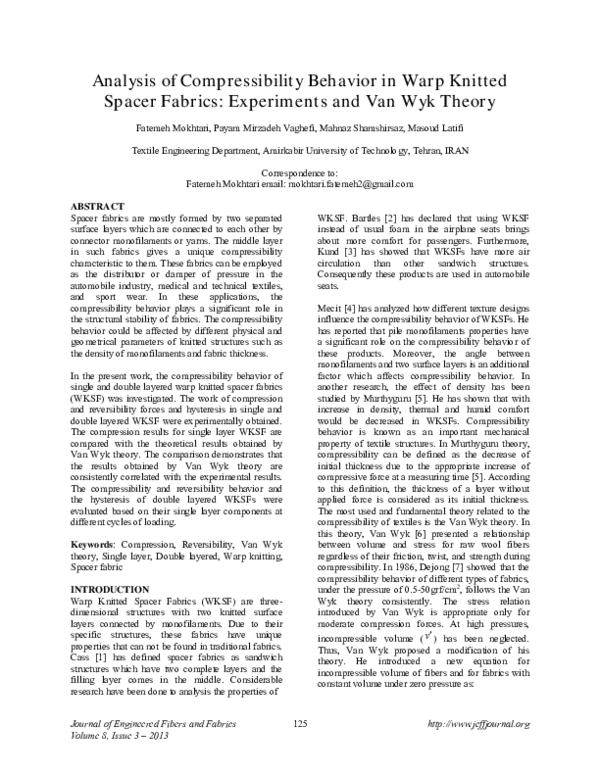 Pdf Analysis Of Compressibility Behavior In Warp Knitted Spacer