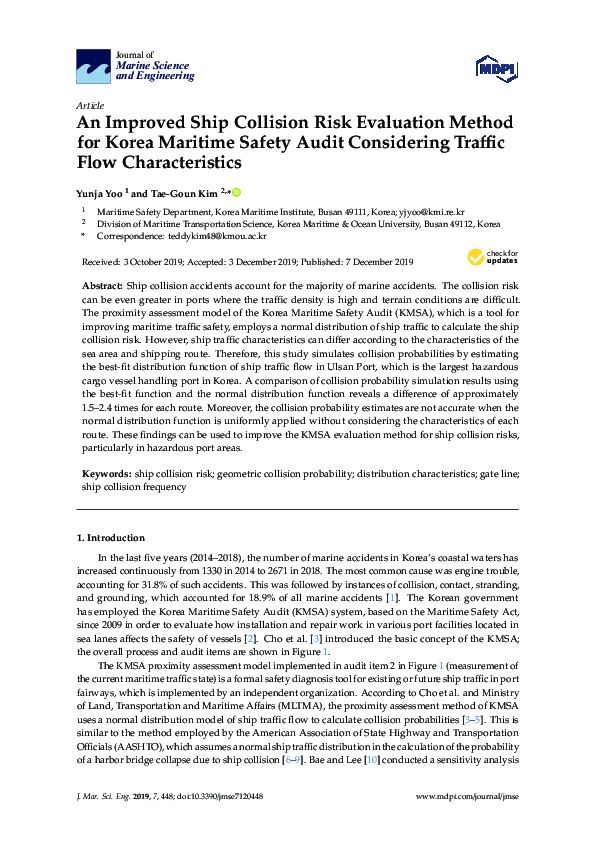 (PDF) An Improved Ship Collision Risk Evaluation Method for Korea Maritime Safety Audit ...