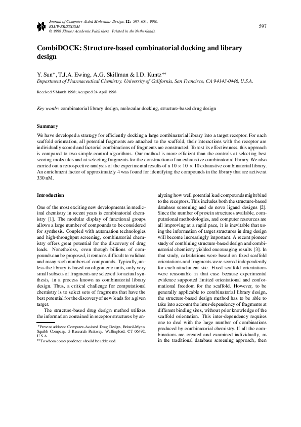 Pdf Combidock Structure Based Combinatorial Docking And Library Design Todd Ewing