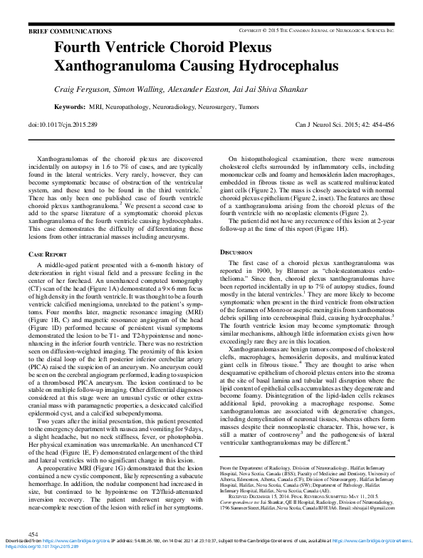 (PDF) Fourth Ventricle Choroid Plexus Xanthogranuloma Causing Hydrocephalus