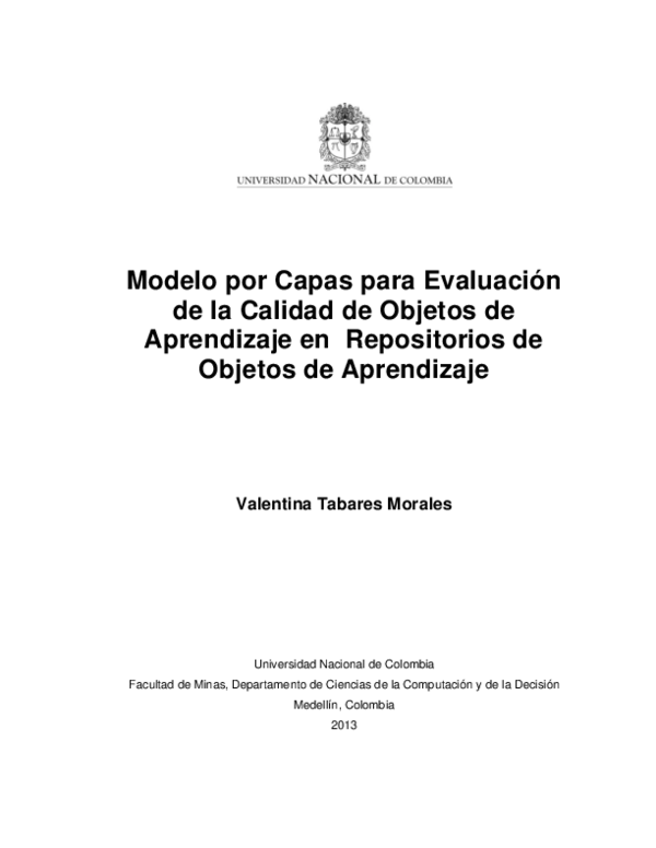 (PDF) Modelo por capas para evaluación de la calidad de Objetos de Aprendizaje en repositorios