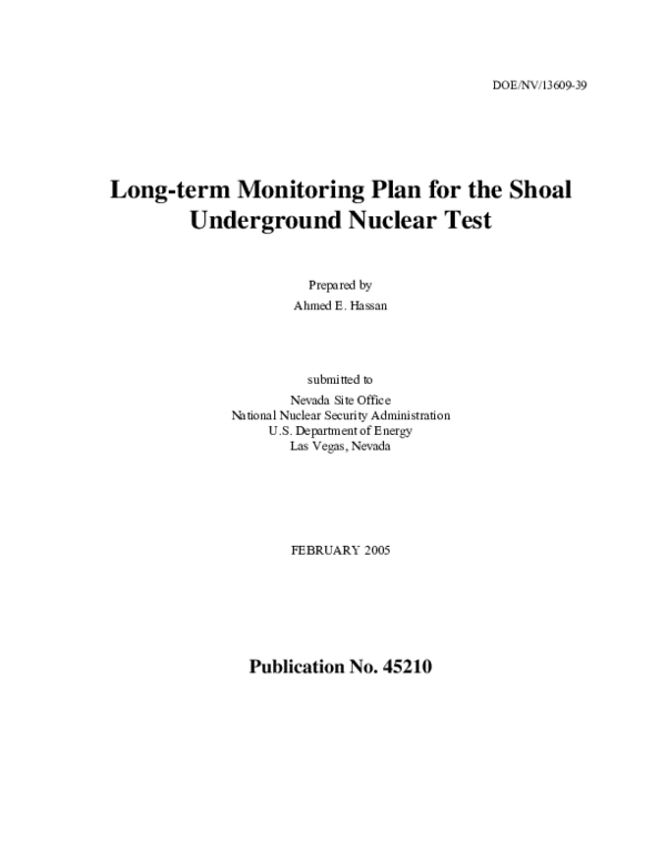 (PDF) Long-term Monitoring Plan for the Shoal Underground Nuclear Test