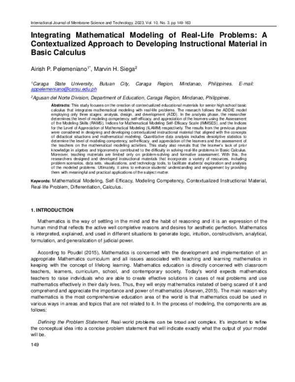 (PDF) Integrating Mathematical Modeling of Real-Life Problems: A Contextualized Approach to ...