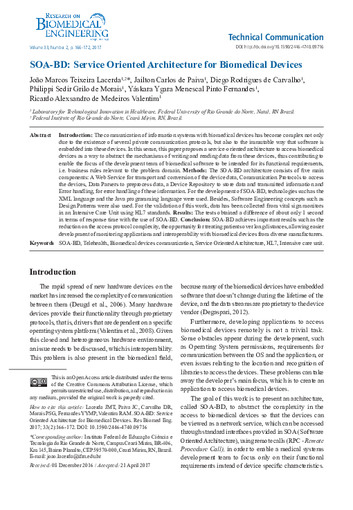 (PDF) SOA-BD: Service Oriented Architecture for Biomedical Devices | Sedir Morais - Academia.edu
