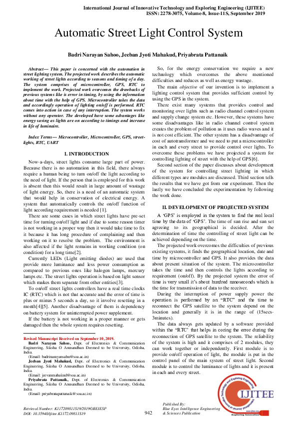 (PDF) Automatic Street Light Control System