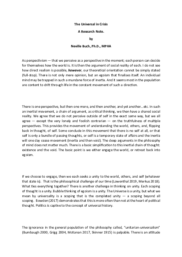 (PDF) Research Note: The Universal in Crisis