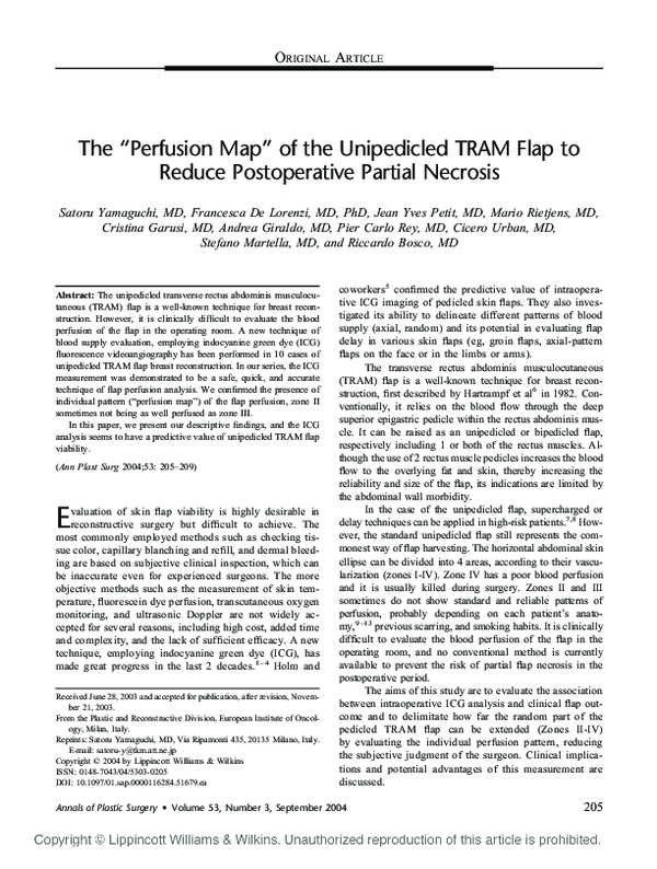 (PDF) The ???Perfusion Map??? of the Unipedicled TRAM Flap to Reduce ...