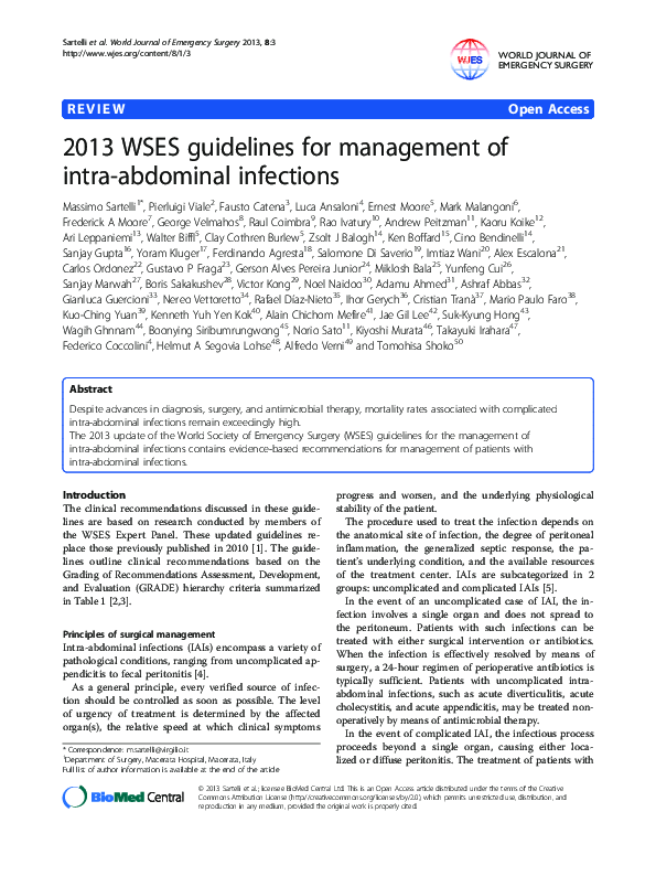 (PDF) 2013 WSES guidelines for management of intra-abdominal infections