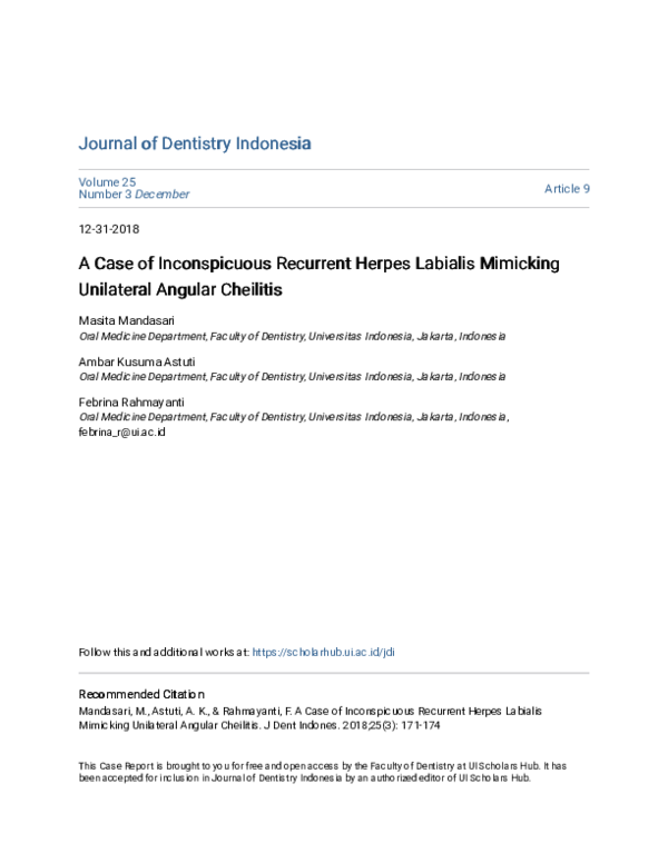 (PDF) A Case of Inconspicuous Recurrent Herpes Labialis Mimicking ...