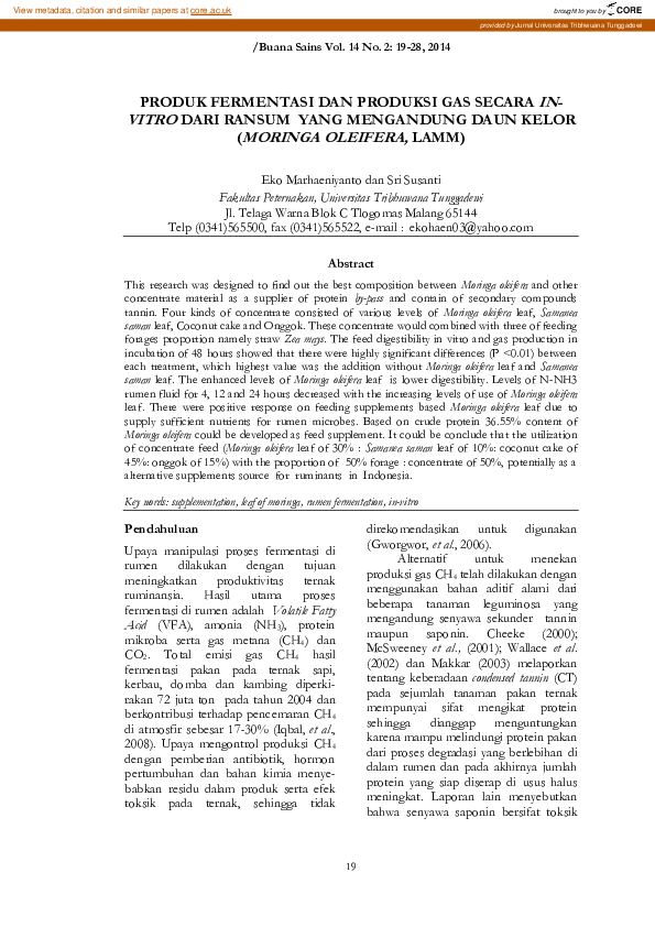 (PDF) Produk Fermentasi Dan Produksi Gas Secara Invitro Dari Ransum ...