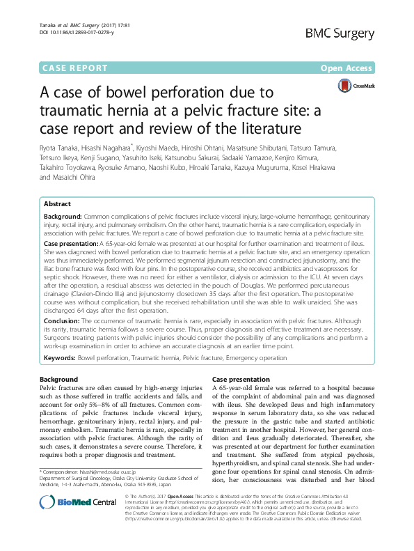 (PDF) A case of bowel perforation due to traumatic hernia at a pelvic fracture site: a case ...