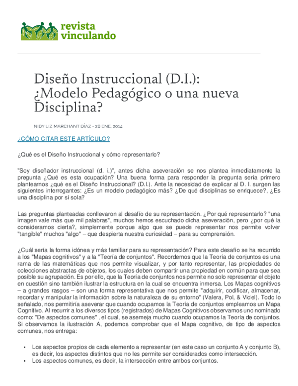 (PDF) Diseño Instruccional (DI):¿ Modelo Pedagógico o una nueva Disciplina?