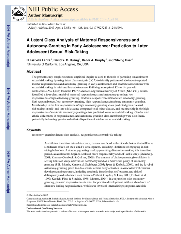 (PDF) A Latent Class Analysis of Maternal Responsiveness and Autonomy ...