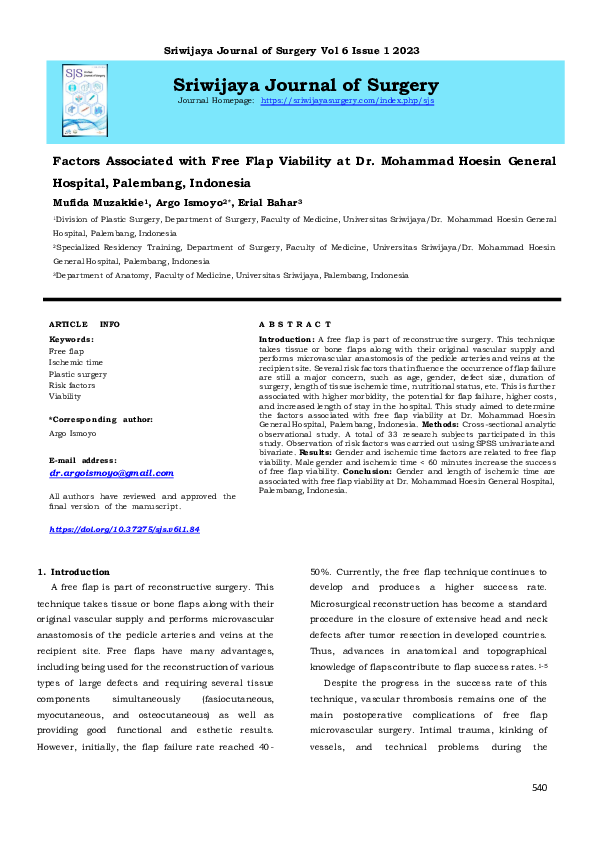 (PDF) Factors Associated with Free Flap Viability at Dr. Mohammad ...