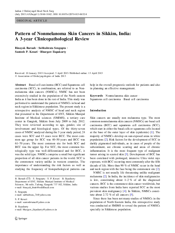(PDF) Pattern of Nonmelanoma Skin Cancers in Sikkim, India: A 3-year ...