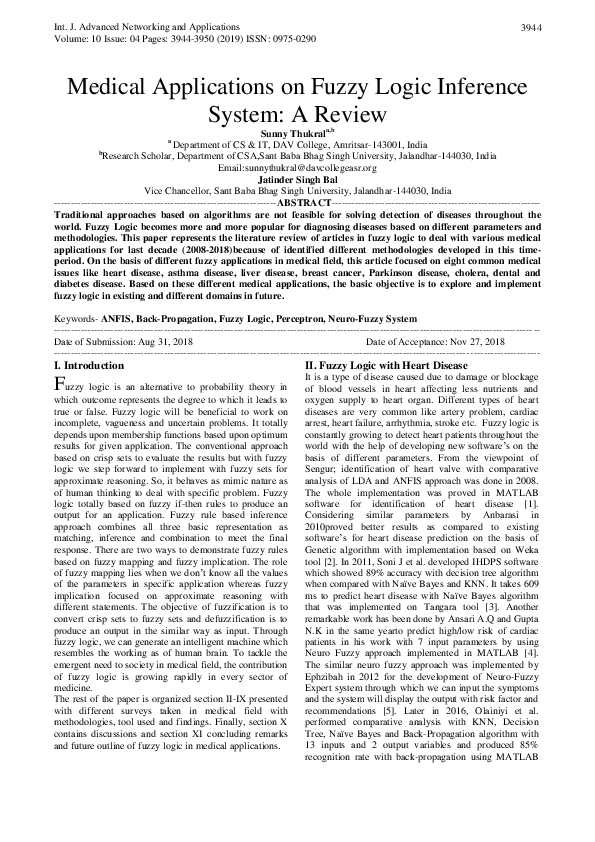 (PDF) Medical Applications on Fuzzy Logic Inference System: A Review