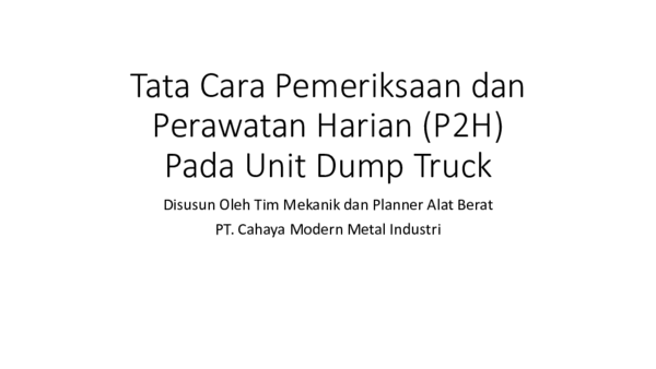(PDF) Tata Cara P2H Pada Unit Dump Truck