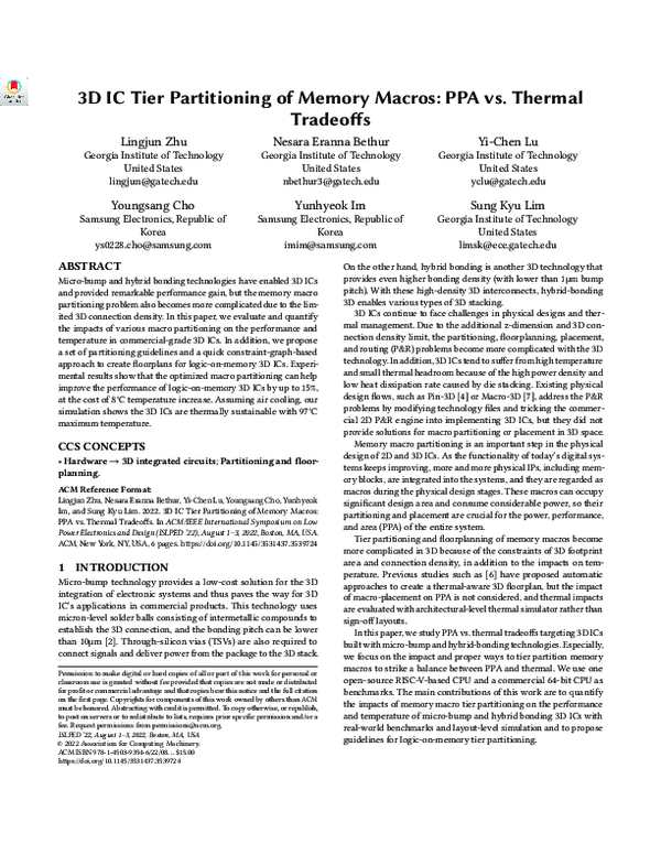 (PDF) 3D IC Tier Partitioning of Memory Macros: PPA vs. Thermal Tradeoffs