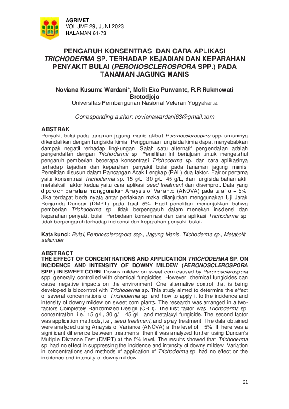 (PDF) Pengaruh Konsentrasi Dan Cara Aplikasi Trichoderma Sp. Terhadap ...