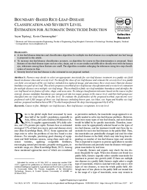 (PDF) Boundary-Based Rice-Leaf-Disease Classification and Severity ...