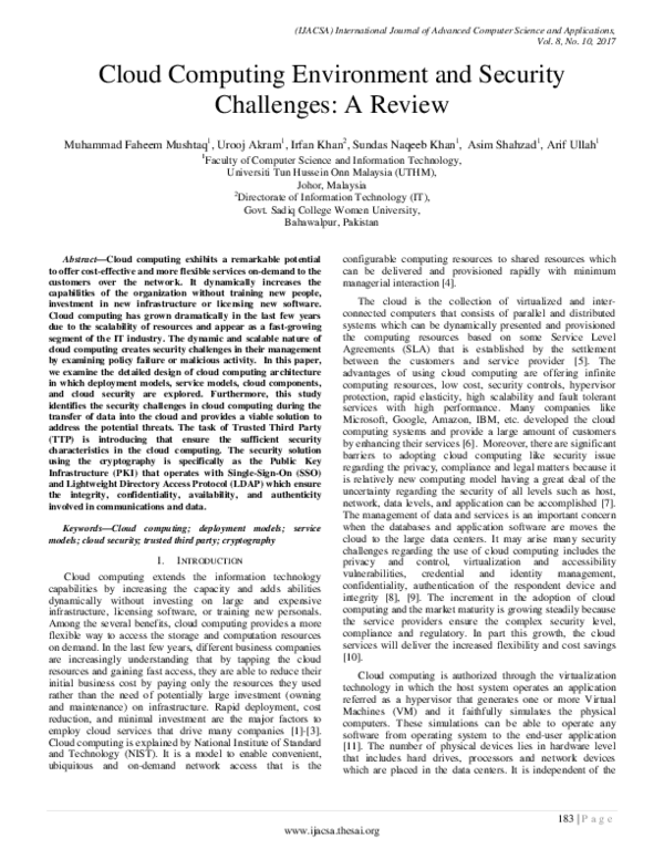 (PDF) Cloud Computing Environment and Security Challenges: A Review