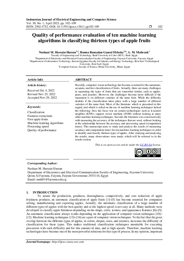 Pdf Quality Of Performance Evaluation Of Ten Machine Learning Algorithms In Classifying