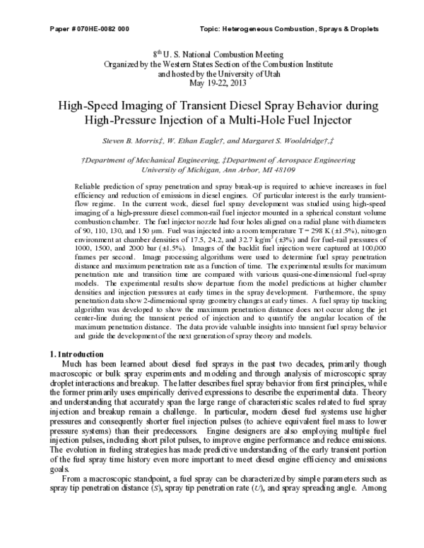 (PDF) High-speed imaging of transient diesel spray behavior during high ...