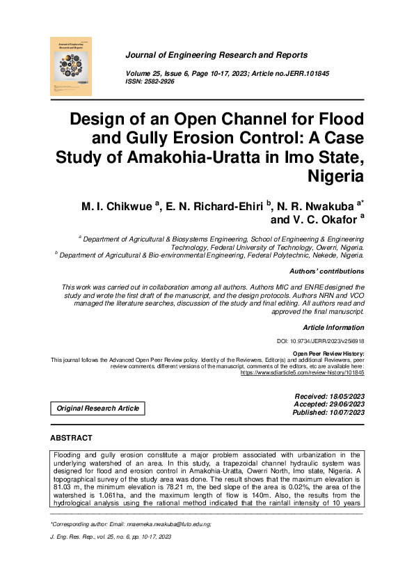 (PDF) Design of an Open Channel for Flood and Gully Erosion Control: A ...