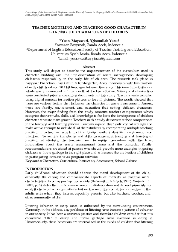 (PDF) Teacher Modeling and Teaching Good Character in Shaping the ...