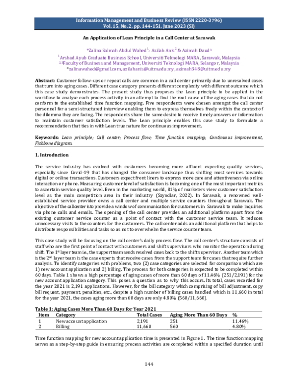 (PDF) Lean Principles to Enhance Call Center Efficiency