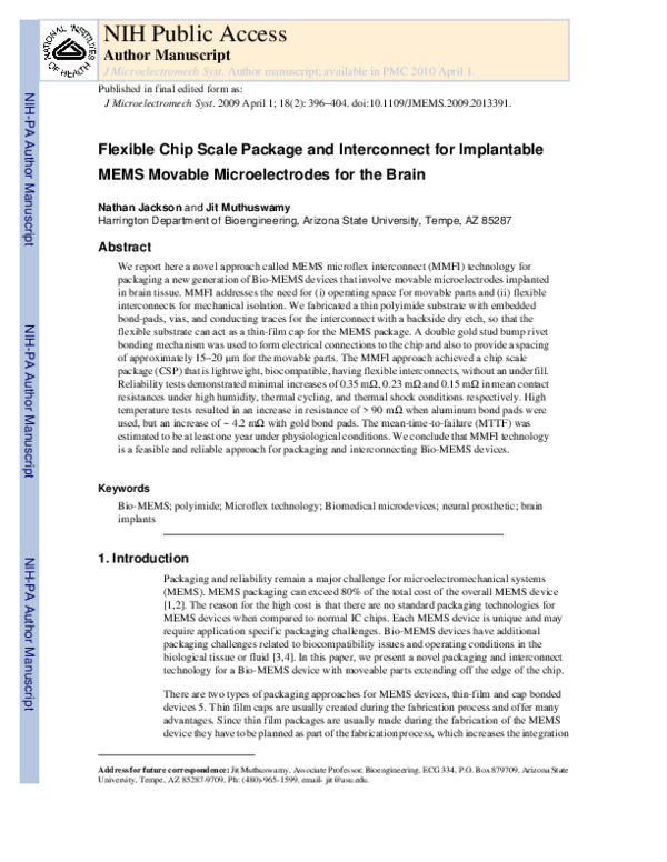 (PDF) Flexible Chip-Scale Package and Interconnect for Implantable MEMS ...