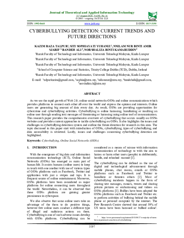 Pdf Trends And Challenges In Cyberbullying Detection